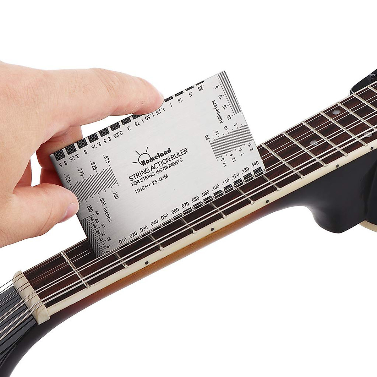 Alnicov Stainless Steel String Action Ruler Guitar Setup Gauge Luthier Measuring Tool with User Guide for Electric, Acoustic Bass Guitars