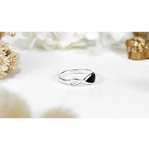 AeraVida Everlasting Infinity Bond Semi Simulated Black Onyx Inlay .925 Sterling Silver Ring