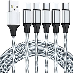 USB Type C Cable,[5-Pack, 3Ft ] USB Type A to C Fast Charger Cords for Samsung Galaxy S20 S10 S9 S8 Plus, Braided Fast Charging Cable for Note 10 9 8, LG V50 V40 G8 G7,(Silver)