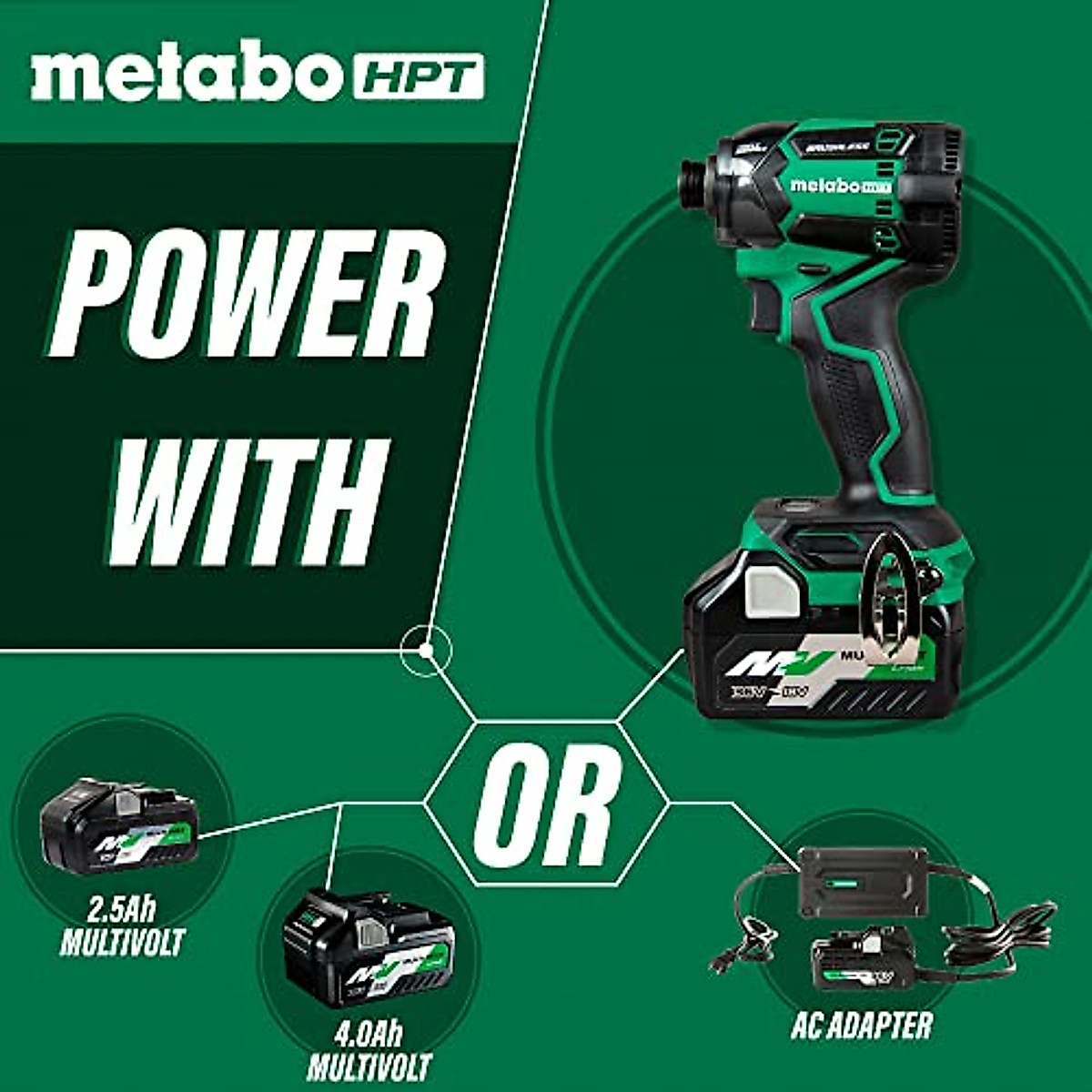 Metabo HPT 36V MultiVolt™ Cordless Triple Hammer BOLT Impact Driver Kit | 1/4-Inch Keyless | 5 Speed Modes | 3 LED Lights | Up to 1,903 in-lbs of Torque | IP56 Rated | Lifetime Tool Warranty | WH36DC