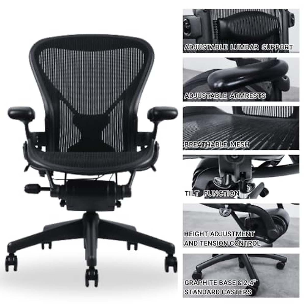 Aeron Herman Miller Office Chair| Rear and Forward Tilt Limiter| Adjustable Arms| Adjustable Posture Fit Back Support| Renewed