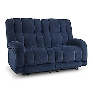 MCombo 64.6" Power Reclining Loveseat Sofa with Adjustable Headrest, Heat and Vibration, Fabric Electric Loveseat Recliner with USB Charge Ports for Living Room 6855 (Navy Blue)