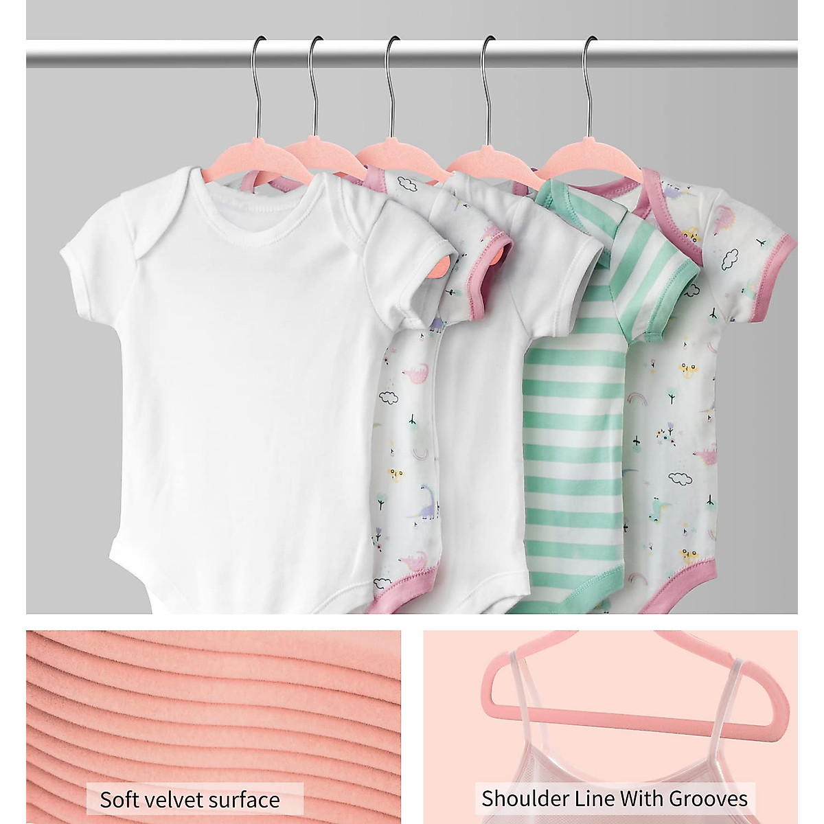 Mangokit Kids Velvet Hangers 15 Pack, 11 Inch Size Non-Slip Baby Hangers, Space-Saving Nursery Hangers, Perfect Infant/Toddler Clothes Hangers for Daily Use(Pink)