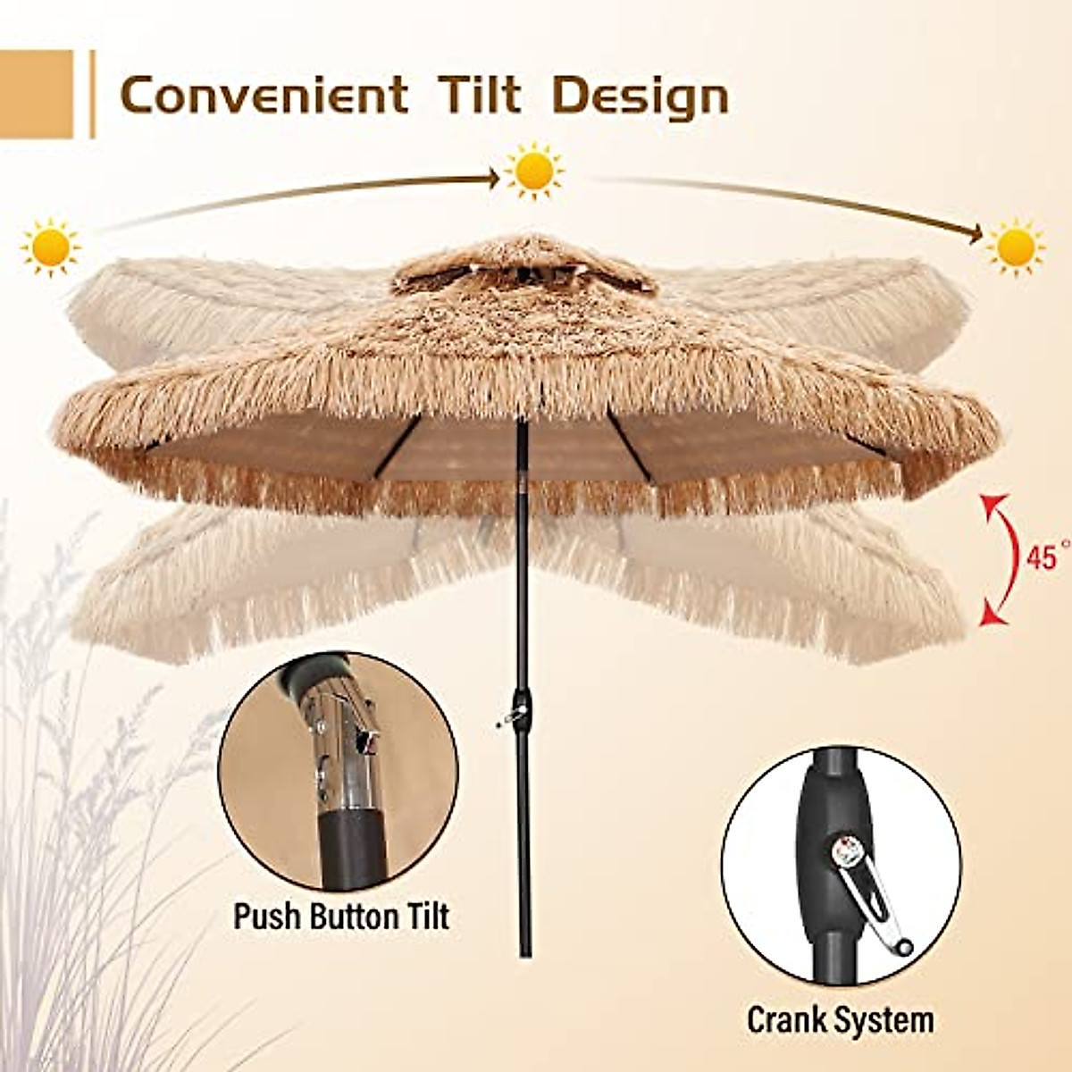 GDY 10 FT Patio Tiki Umbrella, Outdoor Patio Pool Beach Umbrellas without LED Lights