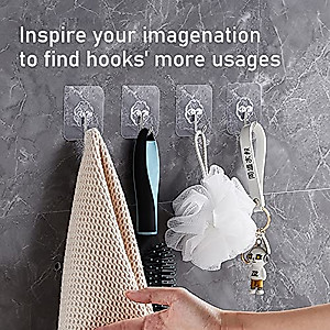 JIQGOZBAN 10 Packs Wall Hooks 13lbs(Max) Transparent Reusable Adhesive Hooks for Hanging Heavy Duty, Waterproof and Oilproof, Bathroom Kitchen Hanging Hooks