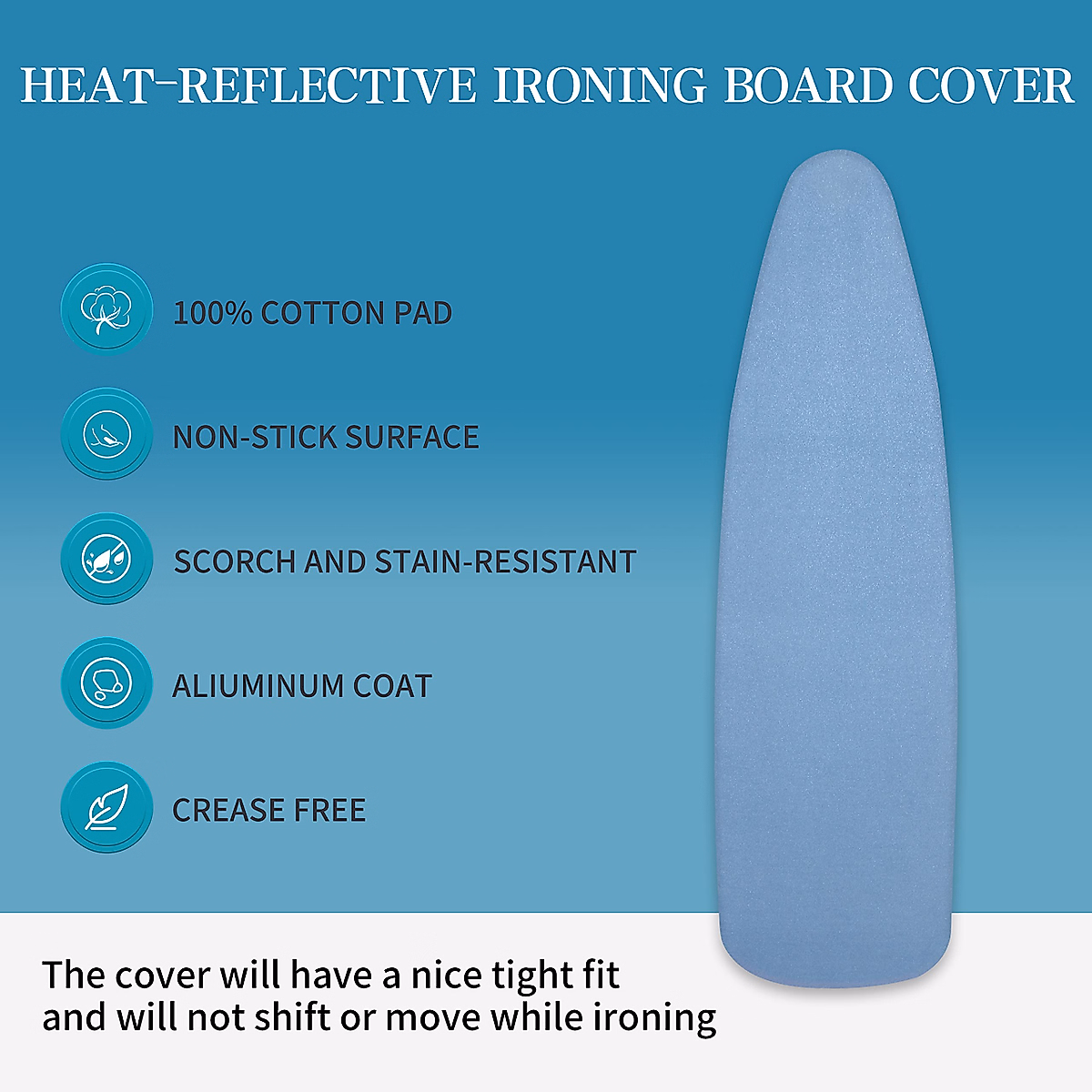 ZOES HOMEWARE Ironing Board Cover and Pad | 100% Cotton Cover with Padding Standard Size with Aluminum Coating | Heat-Reflective Ironing Board with Elastic Edges Set | 54"x15" Blue