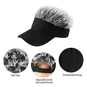 Regilt Adjustable Sun Visor Hat with Wig Spiked Hairs Fashion Baseball Golf Cap for Men & Women (3pcs-Black Gray)
