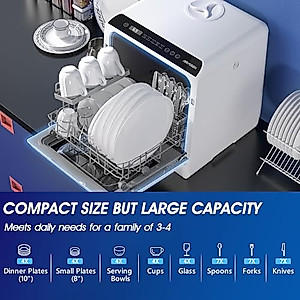 AIRMSEN Portable Countertop Dishwashers, 5 Washing Programs Mini Dishwashers with 5 L Built-in Water Tank and Double-layered Glass Door, No Hookup Needed for Home, Apartments & RVs