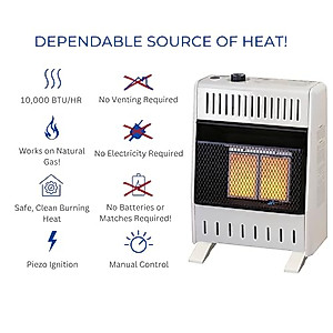 ProCom Heating Natural Gas Ventless Infrared Plaque Heater With Base Feet - 10,000 BTU, Manual Control - Model# MN100HPA-B