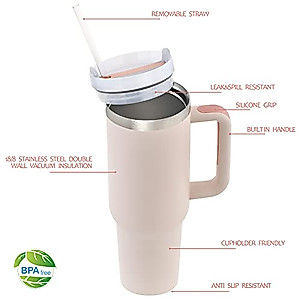 EVERGLITTER 40 oz Tumbler with Handle,Stainless Steel Double Wall Vacuum Insulated Tumbler with Handle Straw,BPA-FREE,40oz Cold Cup with Handle Leakproof,Pink Gifts for Women,Keeps Cold/H Hours