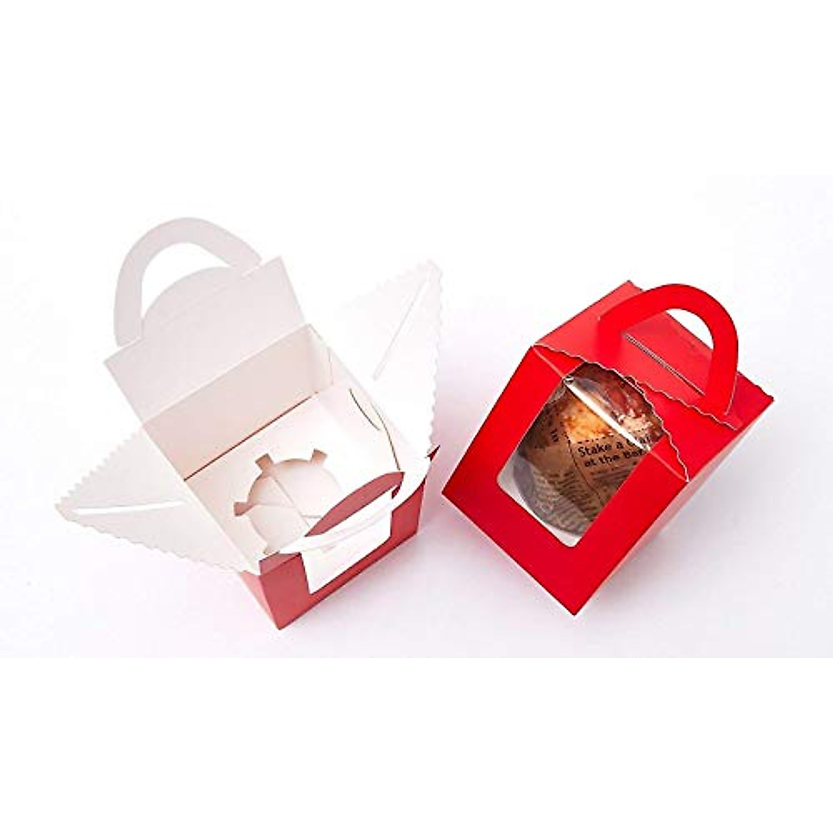 Walk Arrive Cupcake Box Clear Display Window with Strong Handle and Secure Insert Cake Box Bakery Box Cupcake Carrier Cupcake Holder Container for Baby Shower Wedding Birthday Festival Party (10, Red)
