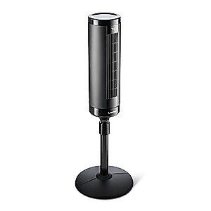 Lasko Elevation 42”-54” Adjustable Height Pedestal Tower Fans for Home, 31 ft/s Airflow, Quiet 28 dB on Low, 90° Oscillation, 12 Hour Timer, Remote Control, Black, EST100