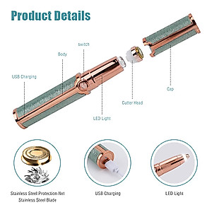 Facial Hair Removal for Women, Number-one 2 in 1 Eyebrow Epilator Electric Painless Facial Hair Remover, Rechargeable Waterproof Shaver with Built-in LED Light for Peach Fuzz Eyebrow Lip Hair