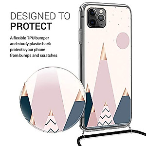 kwmobile Crossbody Case Compatible with Apple iPhone 11 Pro - TPU Silicone Cover IMD Design with Neck Cord Lanyard Strap - Moon and Mountains Rose Gold/Blue/Pink