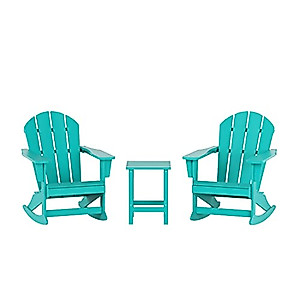 WestinTrends Malibu 3 Piece Outdoor Rocking Chair Set, All Weather Poly Lumber Porch Patio Adirondack Rocking Chair Set of 2 with Side Table, Turquoise