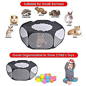 PIXRIY Small Animals Cage Tent, Pet Playpen with Top Opening Foldable Breathable Yark Fence for Guinea Pig, Rabbits, Hamster, Chinchillas and Hedgehogs (Black)