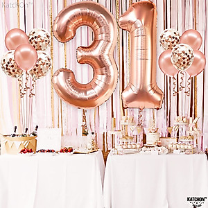 KatchOn, Rose Gold 31 Balloons Numbers - 40 Inch, Pack of 12 | 31 Birthday Decorations for Women | 31 Birthday Balloon With Confetti Balloons | 31st Birthday Decorations for Women | 31 Number Balloons