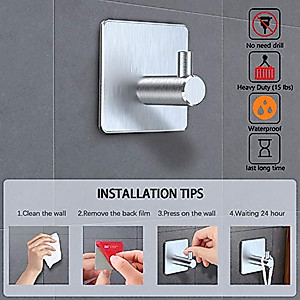 Yosemy [4 Pack Nail-Free Bathroom Towel Hook, Heavy Duty Wall Hooks Adhesive Hooks Waterproof Stainless Steel Hooks for Hanging Coat Hat Towel Robe Hook- Bathroom and Bedroom