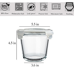 H.JSS WDJS 24 Oz Glass Food Storage Container Set, 3 Cup Large Soup Container with Airtight Lids, Round Glass Meal Prep Containers, Leakproof Soup Storage Container, Microwave & Freezer Safe (4 Pack)