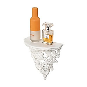 Z metnal Small Victorian Decorative Floating Shelves, Wall Mounted Decor Shelves, Classic Wall Display Organizer, Retro Hollow Carving Art Ornament Rack, Baroque Style Decorative Stand, White, Resin