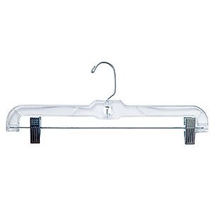NAHANCO 600RCLH Plastic Skirt/Pant Hanger with Long Metal Swivel Hook and Pinch Clips, Heavy Weight, 14", Clear (Pack of 100)
