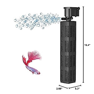 660 GPH Submersible Aquarium Internal Filter Pump for (Up to 220 Gallon) Fish and Turtle Tank and Pond with Chemical, Physical, and Biological Filtration