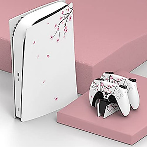 PlayVital Falling Cherry Blossom Full Set Skin Decal for ps5 Console Digital Edition, Sticker Vinyl Decal Cover for ps5 Controller & Charging Station & Headset & Media Remote