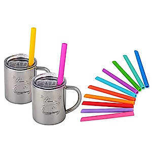 Housavvy 8oz Kids & Toddlers Reusable Silicone Drinking Straws 12 Pack with Cleaning Brush (Smoothie Straws for Housavvy 8oz Kids Cups)