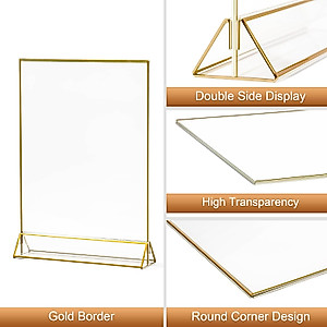 VORIOB Acrylic Sign Holder 5X7 Gold Frames,Clear Sign Holder,Table Sign Holder for Wedding Table Numbers Art Display 4Pack