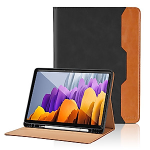 Case for Samsung Galaxy Tab S8 2022/S7 2020 11 Inch - Model(SM-X700/X706/T870/T875/T878) with S Pen Holder, PU Leather Bussiness Flip Case with Hand Strap and Pocket, Black