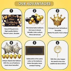 KATBUU Gold and Black Birthday Decorations - with Happy Birthday Banner, Gold and Black Balloons Arch Garland for Mens Women Girls Sweet 16th 21st 30th 40th 50th Birthday Party Decor Supplies
