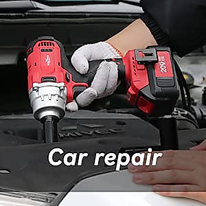 Excited Work 20V Brushless Impact Wrench with 1/2inch 4 Pcs Impact Wrench Socket Set，370 Ft-lbs(500Nm) High Torque，4.0Ah Li-ion Battery Tire Nut Removal Cordless Power Tool