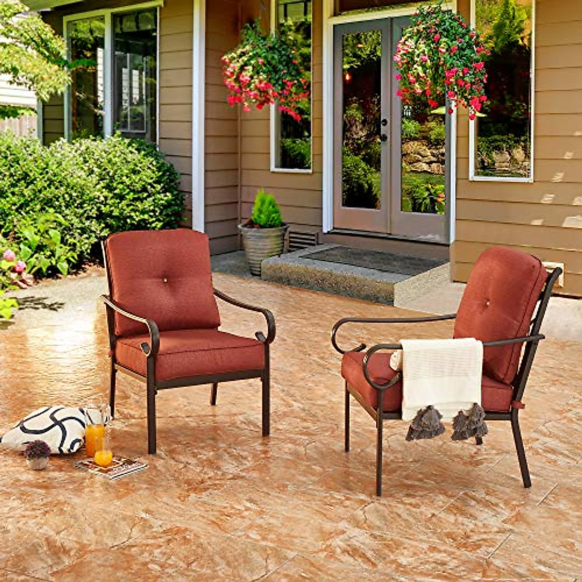 LOKATSE HOME Outdoor Conversation Furniture Set Patio Dining Metal Single Chairs with Cushion, 2, Red