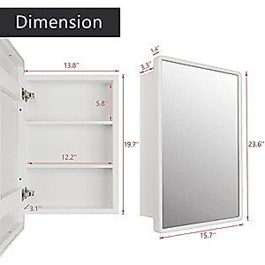 16'' W 24'' H Wood Framed Medicine Cabinet Organizer with Mirror Surface Mounting or in-Wall Installation (White)