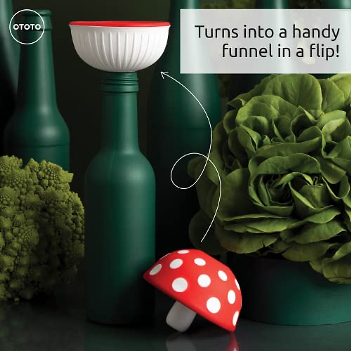 OTOTO Magic Mushroom Small Funnel - Kitchen Funnels for Filling Bottles or Containers - Silicone Funnel, Plastic Funnel for Liquids - 100% Food Safe, BPA-Free, Dishwasher Safe Collapsible Funnel