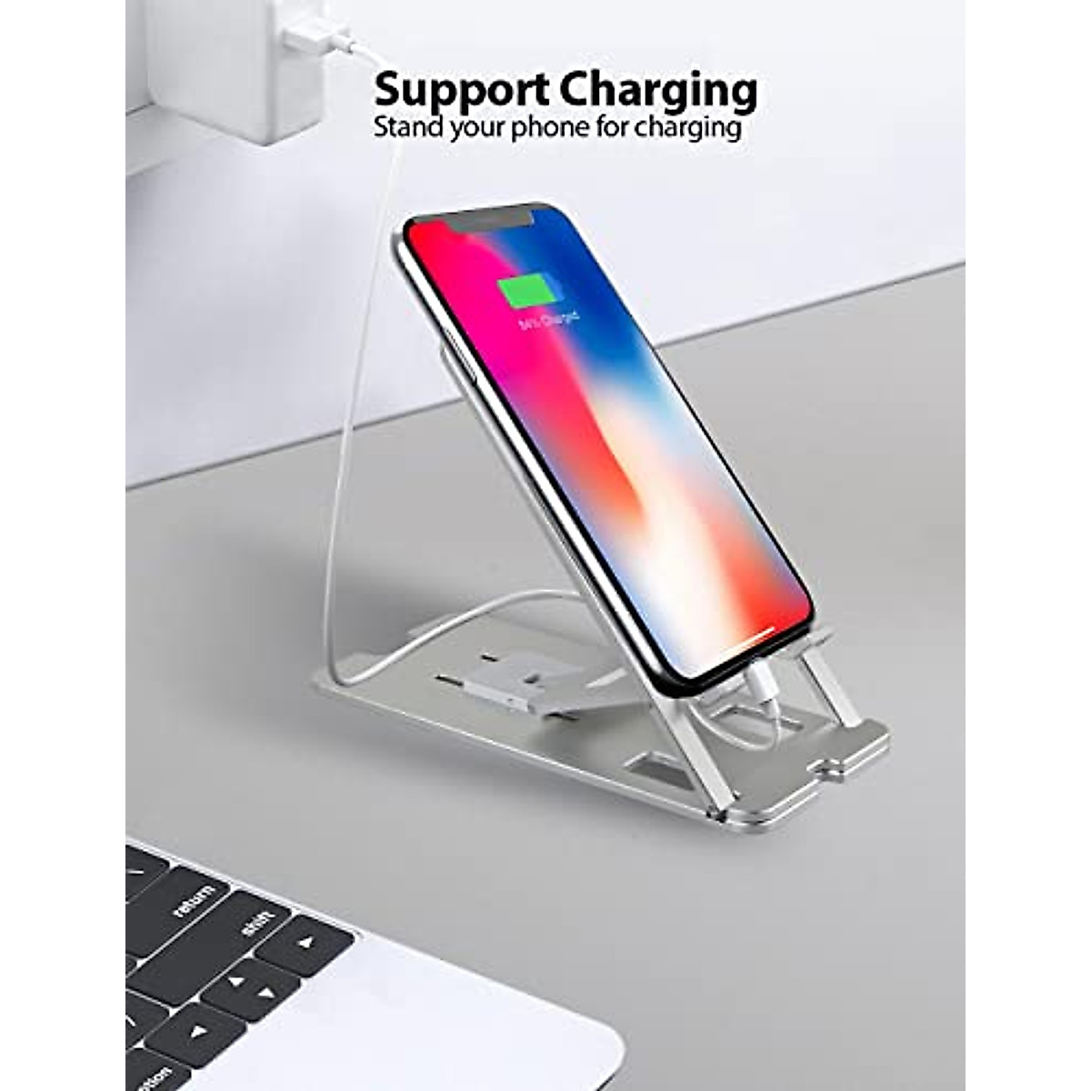 Cell Phone Stand, Portable Aluminum Phone Holder, Adjustable Phone Dock Cradle, Compatible with iPhone 13/12/11 Pro Max, Samsung Galaxy, Small Tablets(Silver)