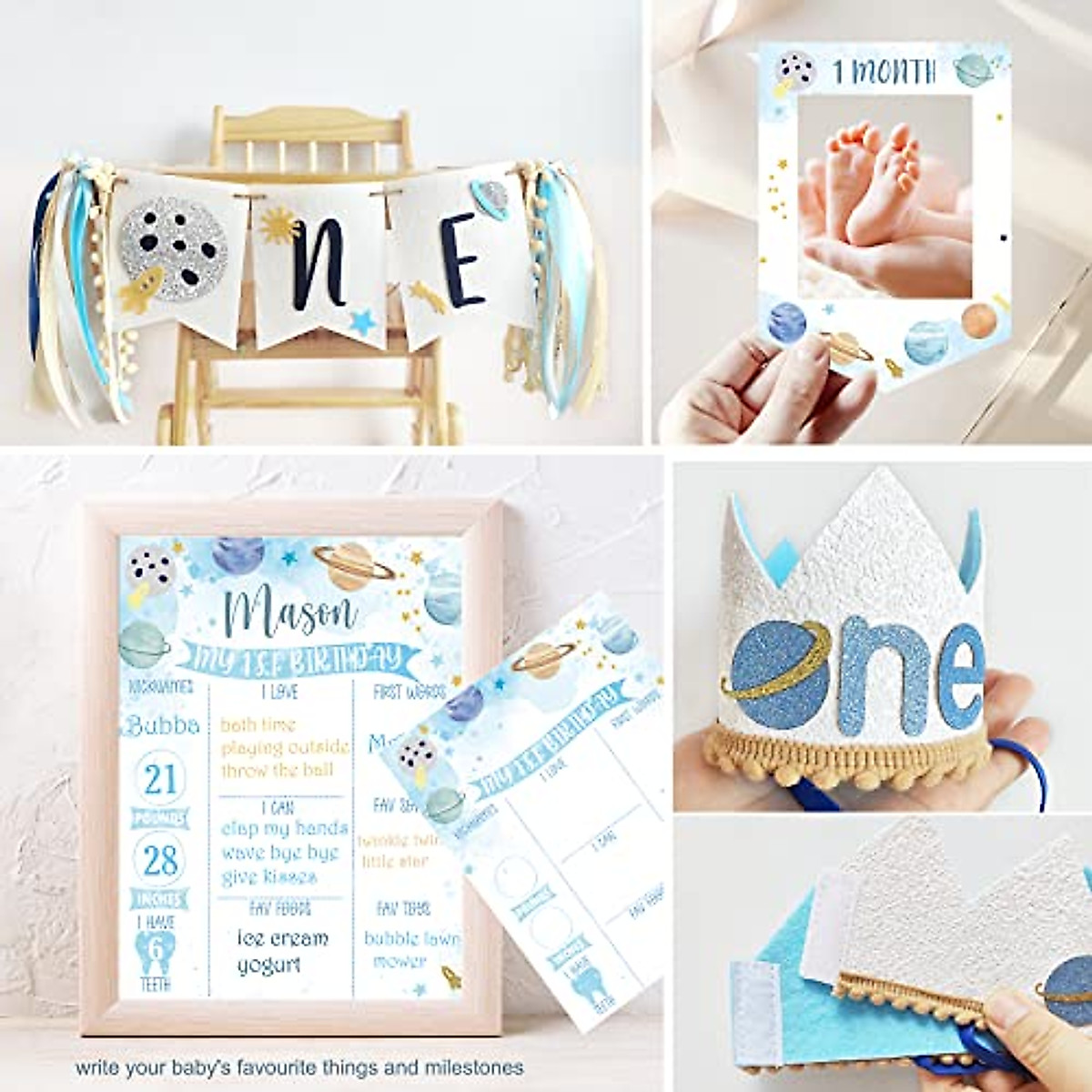 YSHMFEUX First Trip Around The Sun Birthday Decorations Party Supplies, Space Theme 1st Birthday Party Decor, 1st Birthday Boy Decorations, Baby Boy 1st Birthday Decor