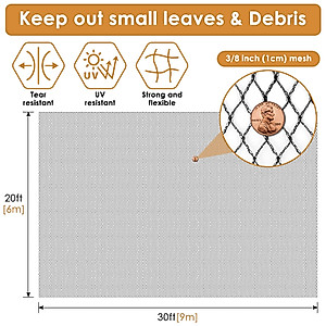 PACETAP Pond Netting Kit 20 x 30 Ft,Pond Netting for Leaves,Koi Pond Cover,Heavy Duty Koi Pond Netting,Pool Protective Cover Netting Protecting Koi Fish from Birds, Cats -Stakes Included