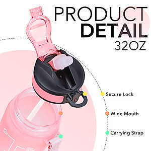 Hyeta 32 oz Water Bottles with Times to Drink and Straw, Motivational Water Bottle with Time Marker, Leakproof, Drinking Sports Water Bottle for Fitness, Gym and Outdoor