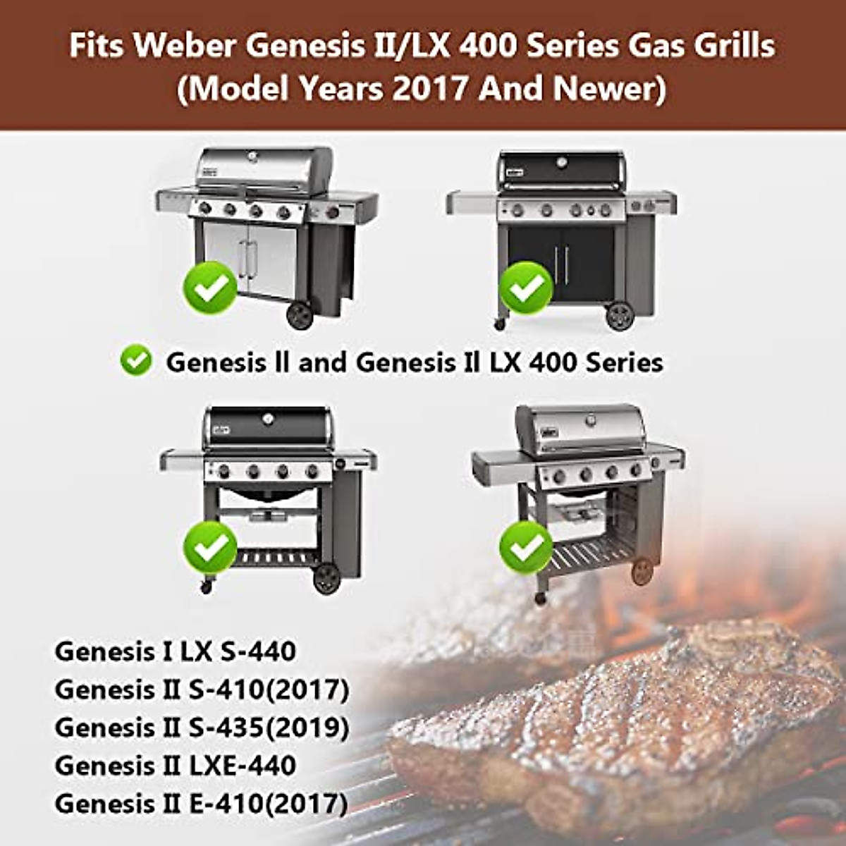 Uniflasy 66033 Stainless Steel Flavorizer Bars for Genesis II/LX 400, Genesis II E410, E435, S435 (2017 and Newer) Series Gas Grills 17 inch Heat Plates Flavor Bar for Weber 66796 66797