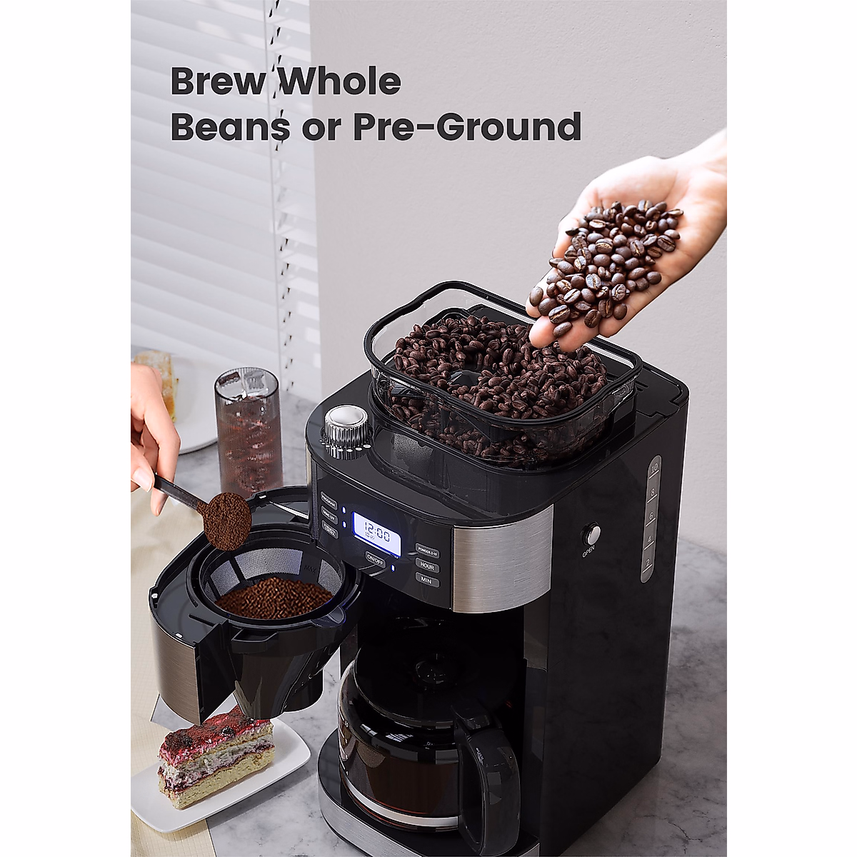 Gevi 10-Cup Coffee Maker with Grinder, Programmable Grind & Brew, 1.5L Water Reservoir, Keep Warm Plate Coffee Machine and Burr Grinder Combo