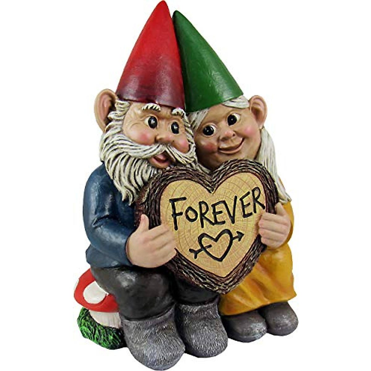 DWK World of Wonders Gnome & Forever - Adorable Hand-Painted Gnome Couple in Love with Heart-Shaped Forever Wood Slice Indoor Outdoor Figurine Cute Romantic Home Garden Patio Lawn Accent, 6.5-inch