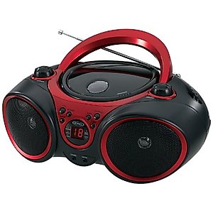 JENSEN CD-490 Portable Stereo CD Player with AM/FM Radio and Aux Line-In, Red and Black
