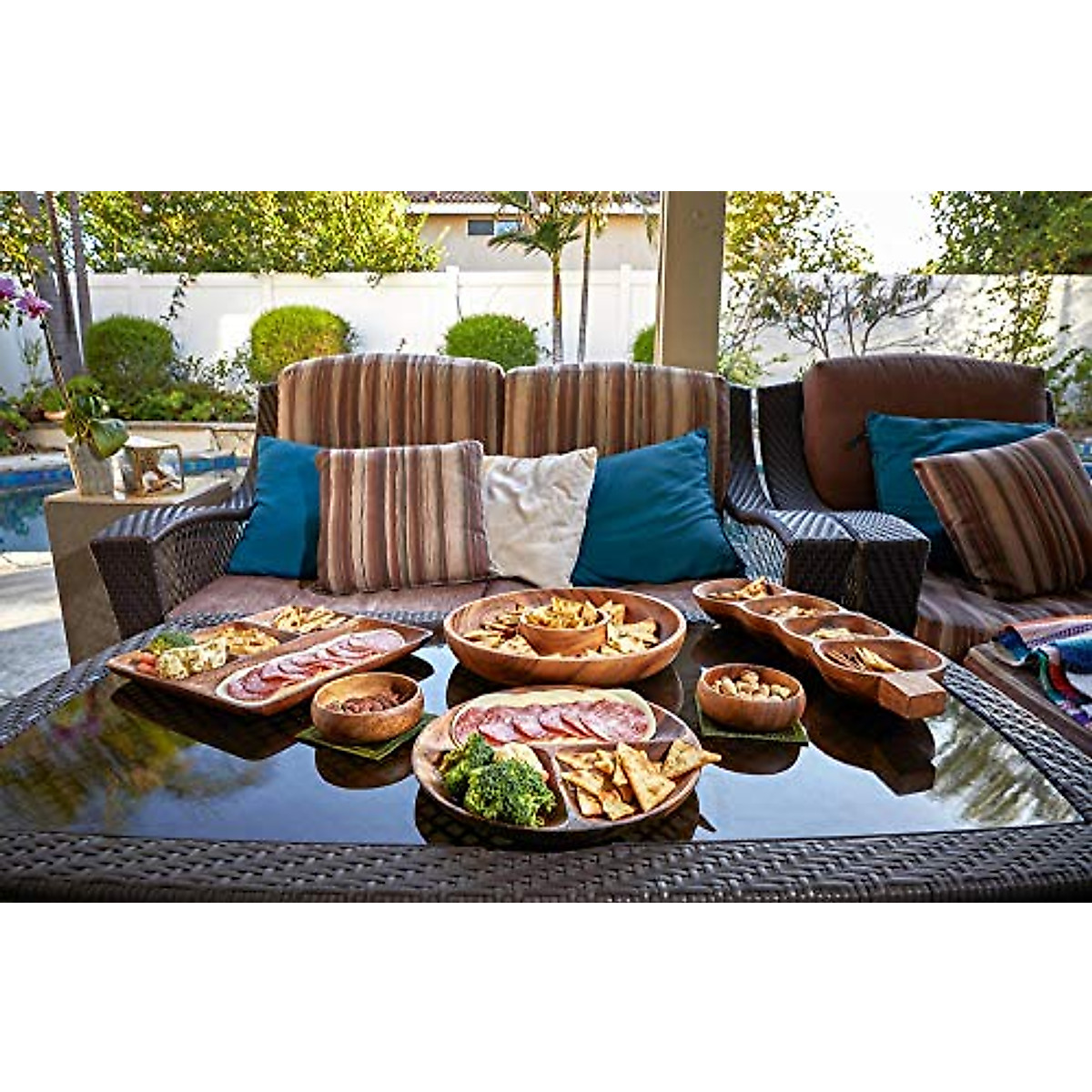 Handcracfted Acacia Wood Chip and Dip Specialty Salsa Bowl Plate Tray 10' D x 1.5" Thick