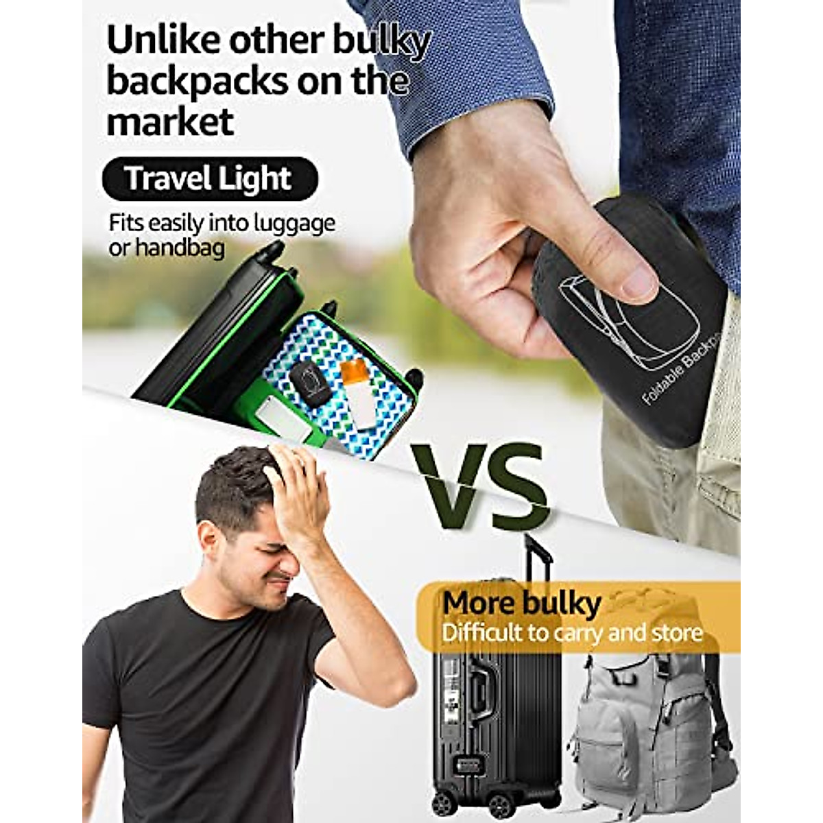 MULISOFT 30L Foldable Hiking Backpack, Lightwight Camping Backpack For Men & Women, Water-resistant Travel Daypack, Multifunctional Black Backpack For Cycling Outdoor Sports