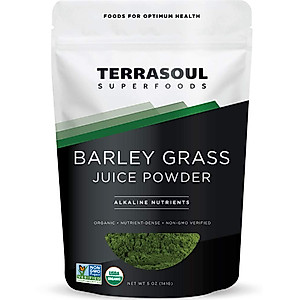 Terrasoul Superfoods Organic Barley Grass Juice Powder, 5 Oz - USA Grown | Made From Concentrated Juice | Superior to Barley Grass