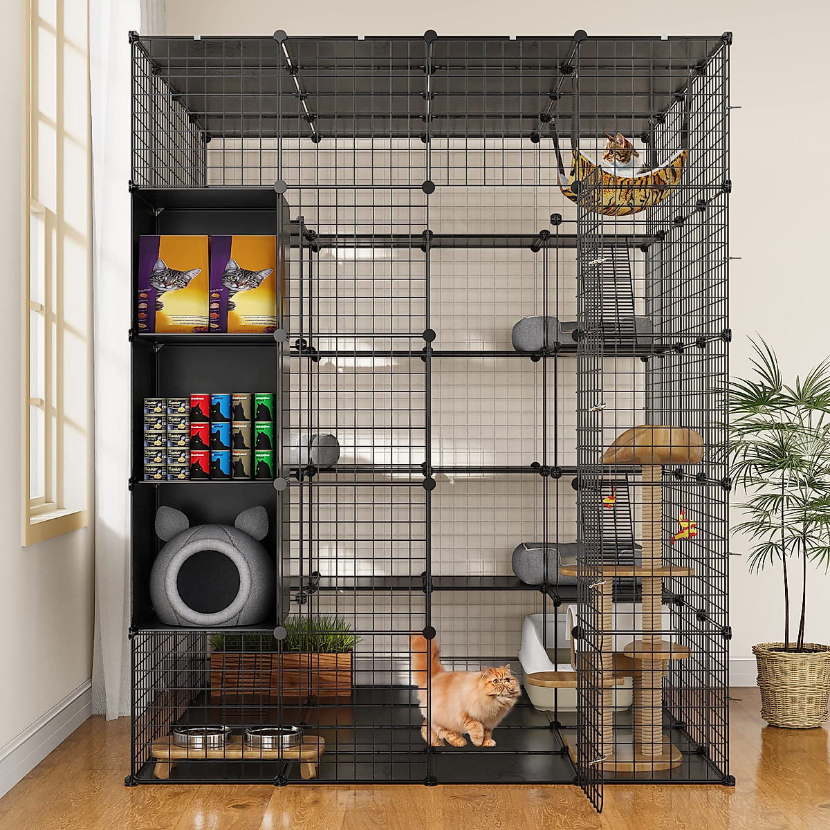 YITAHOME Cat Cage Indoor Large with Storage Cube DIY Outdoor Cat Enclosures Metal Cat Playpen with Hammock Platforms for 1-4 Cats 5 Tiers Cat Kennel Catio