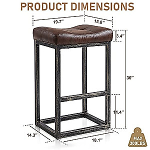 Flysky Counter Height Bar Stools Set of 2, 30 inch Saddle Stool PU Leather Barstools with Metal Base, Footrest, Tall Bar Stool for Dining, Kitchen Island, Coffee, Pub