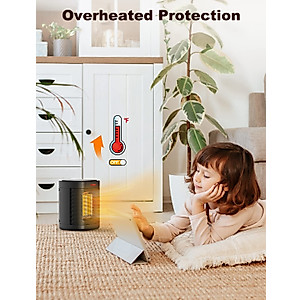 Space Heater, 500W Small Space Heater for Indoor Use, Ceramic Personal Heater with Overheating & Tip-Over Protection, Mini Quiet Desk Heater for Home Office Bedroom