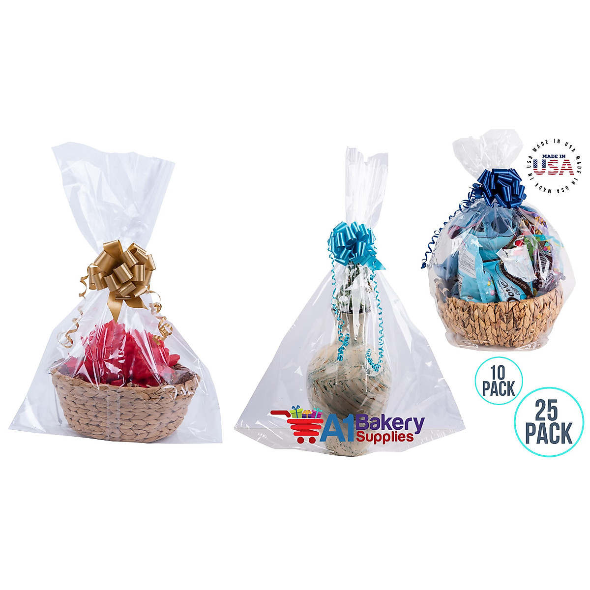 Cellophane Bags For Baskets Cellophane Gift Bags For Baskets Toys And Gifts Extra Large Jumbo BOPP Cellophane Bags 30 x 40 Inch Preimum Quality Bags Made in USA - 10 Pack by A1 Bakery Supplies (No Basket included Cello Bags only)